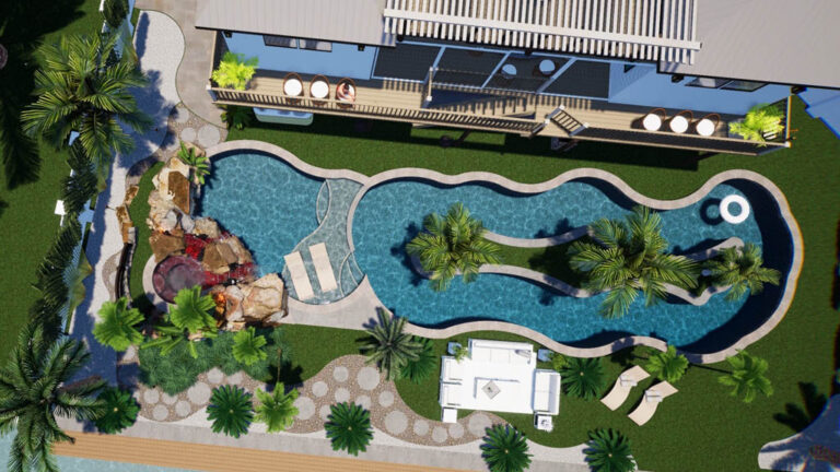 Lazy River Pool With Volcano Hot Tub | Lucas Lagoons